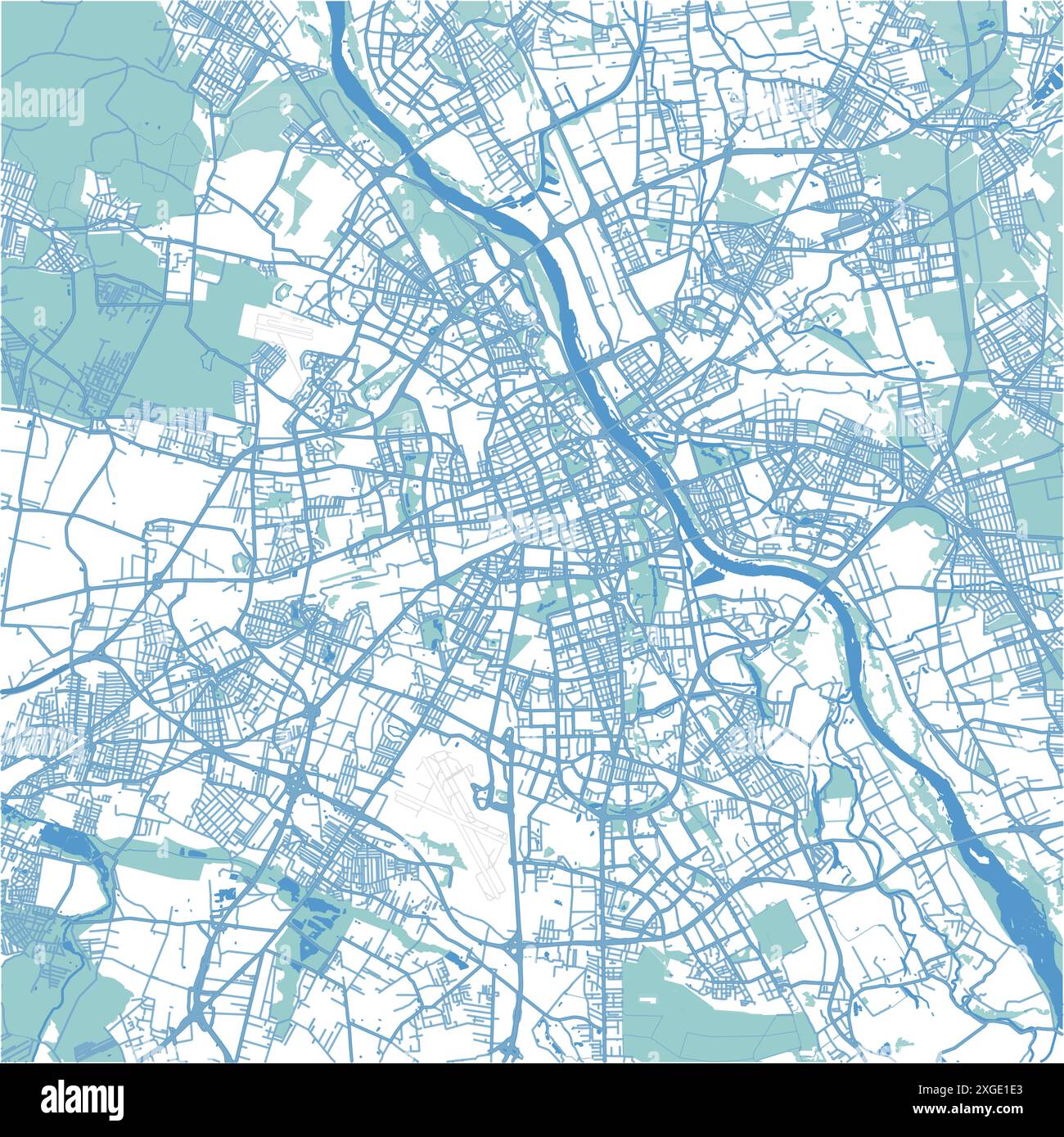 Map of Warsaw in Poland in blue style. Contains layered vector with ...