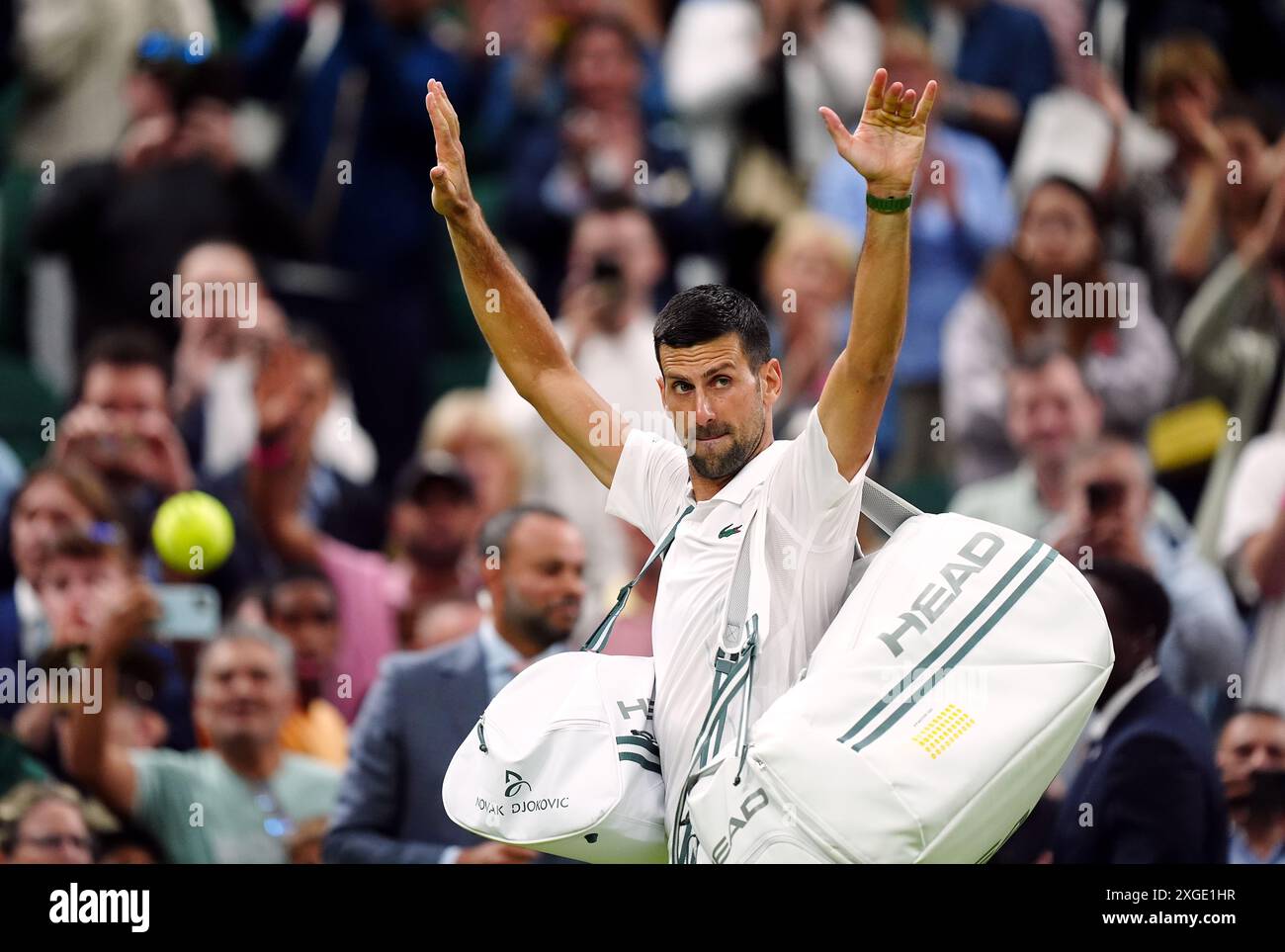 Novak Djokovic leaves court after beating Holger Rune on day eight of the 2024 Wimbledon ...