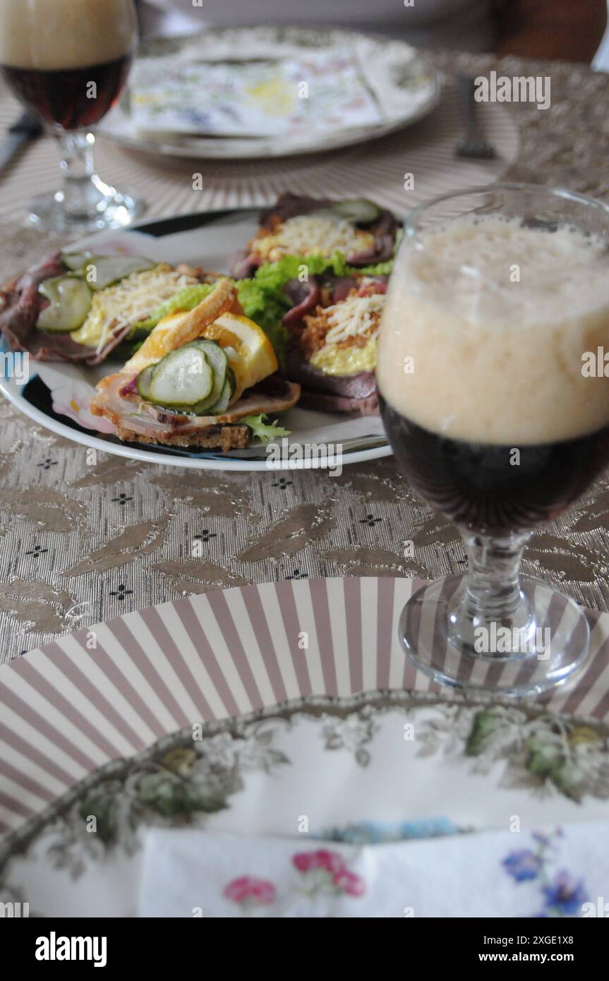 Copenhagen/ Denmark/08 july 2024/Danish open cold sandwich nd dark beer ...
