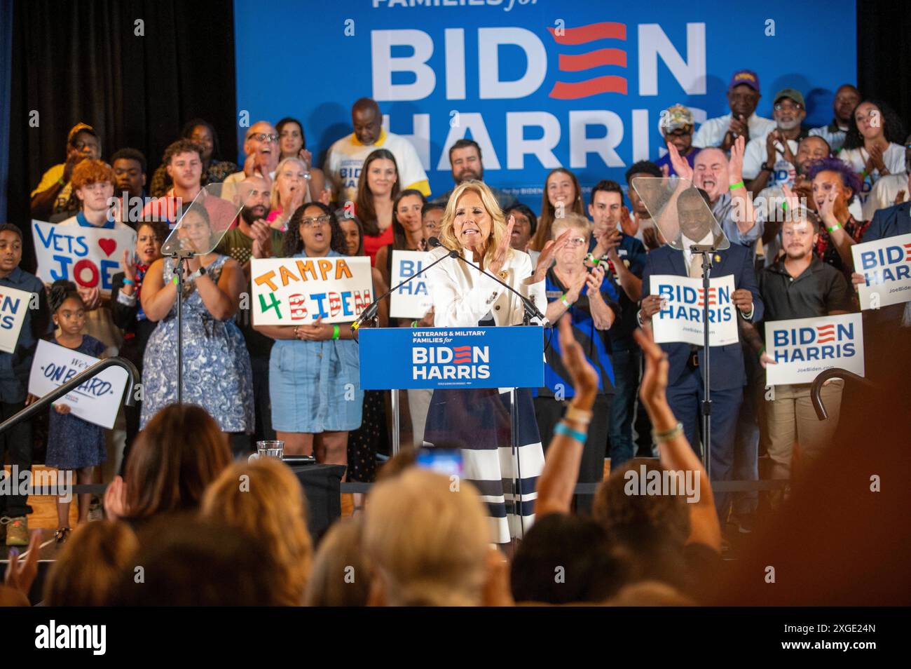 First lady Jill Biden, center, speaks during an event at American ...