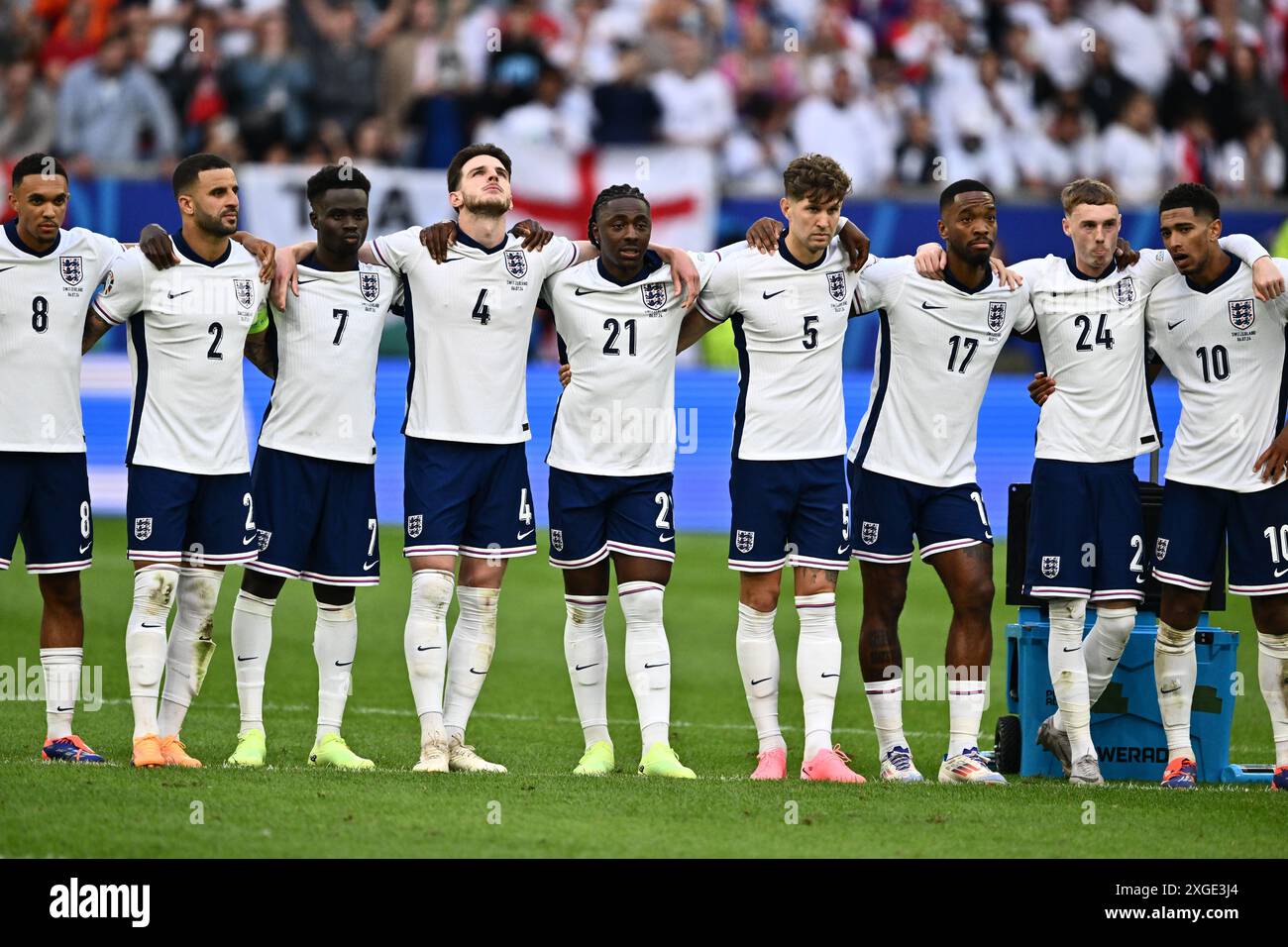 DUSSELDORF, GERMANY - JULY 6: Trent Alexander-Arnold, Kyle Walker, Bukayo Saka, Declan Rice ...