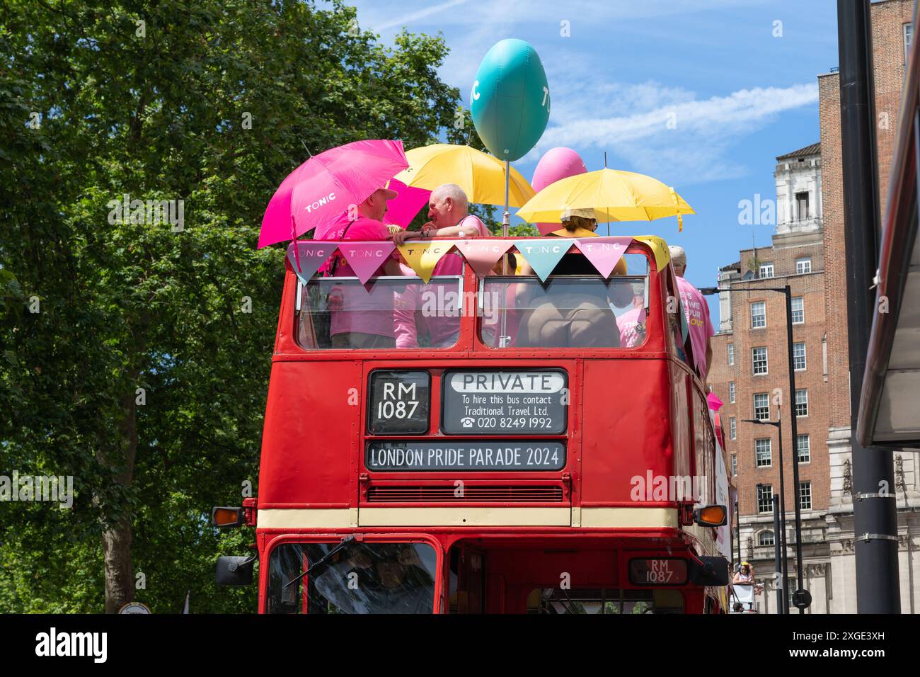 London Pride Parade 2024 destination on the front of a private hire bus ...