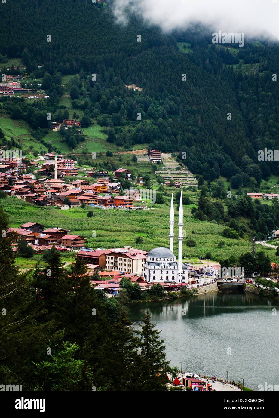 Capture the serene beauty of Uzungöl Lake's iconic mosque in Trabzon. A ...