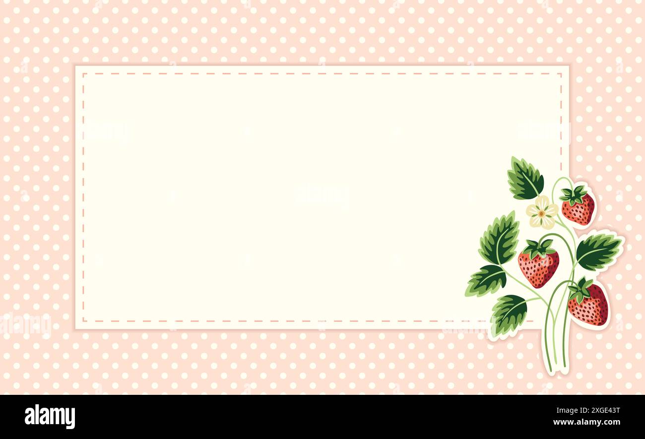 Cottage Core Garden Strawberry and Polka Dot Rectangular Vector Frame ...