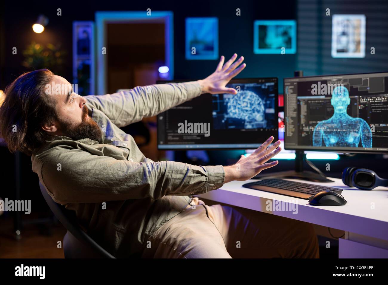 Artificial intelligence entity with anthropomorphic body escaping ...