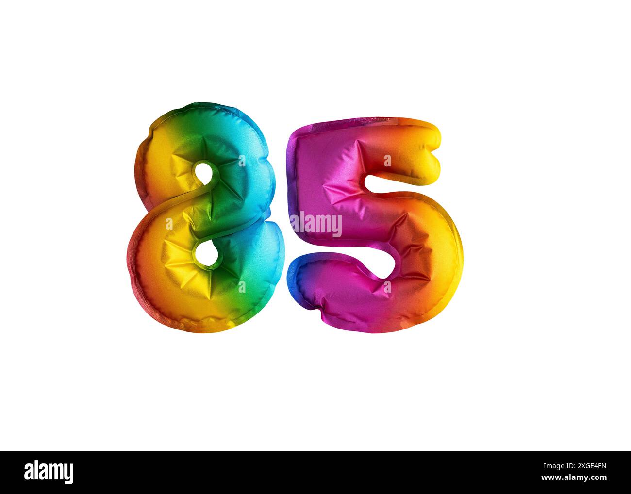 Multicolored balloon for number 85 celebration. Happy birthday on white ...