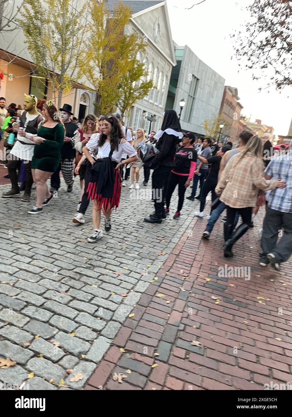 A group of people in Halloween costumes parade through downtown Salem ...