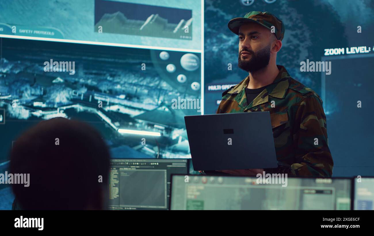 Special operations soldier allocating resources to different units ...