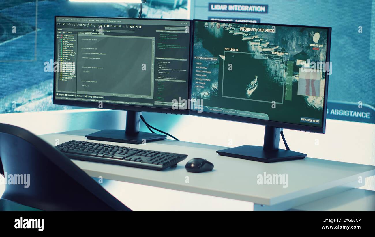 Federal anti terrorism operation room equipped with a big screen and ...