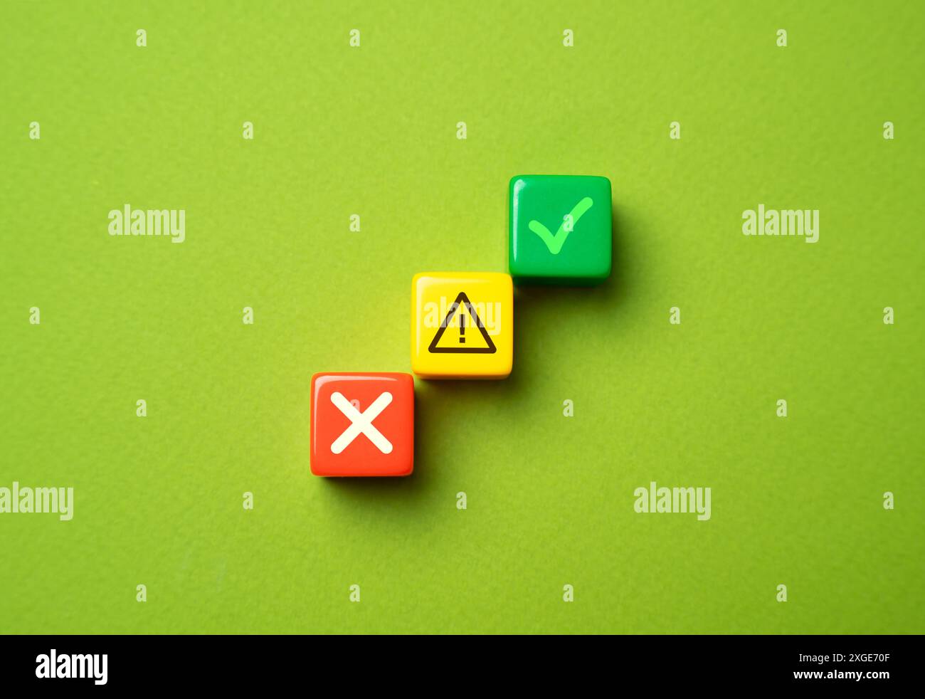 Three blocks in traffic light colors. Prohibition, caution and ...