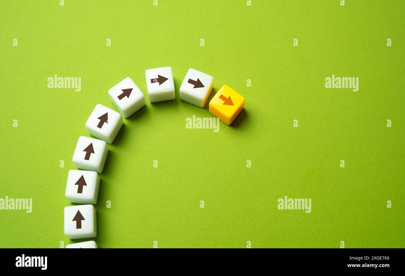 Rise and fall arrow graph. A sharp turn, unexpected updates. Reaching a ...