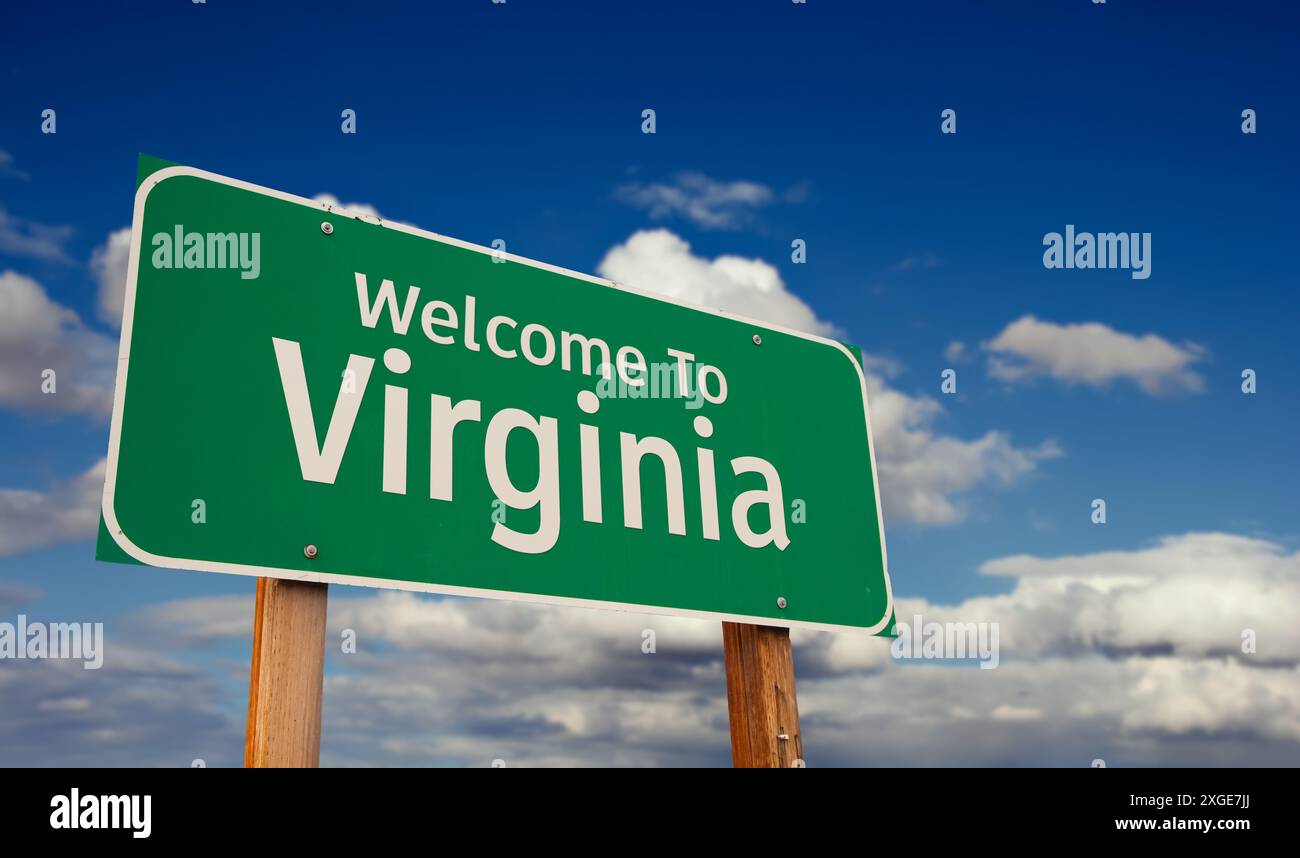 Welcome To Virginia Green Road Sign Over Blue Sky with Some Clouds ...