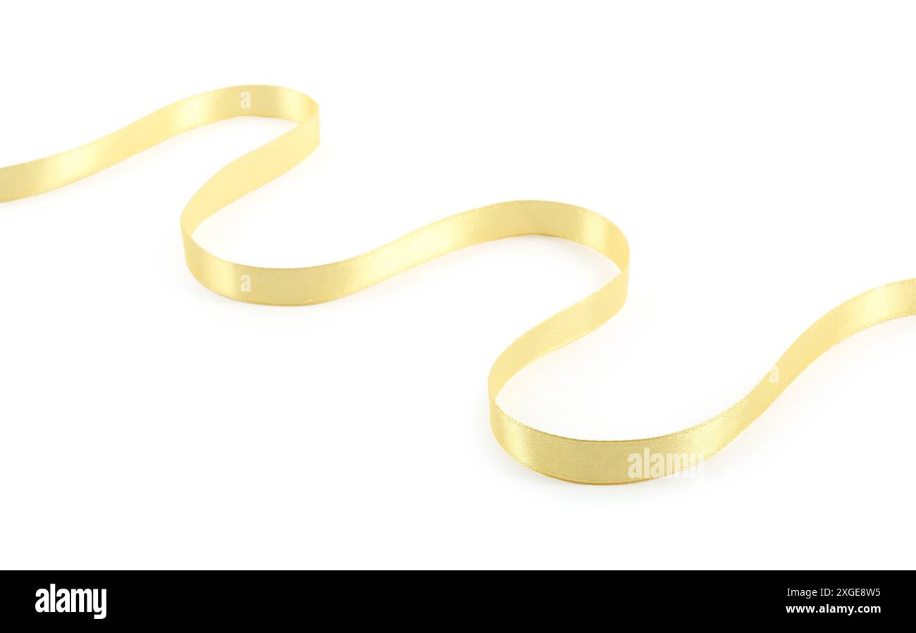 One beautiful light yellow ribbon isolated on white Stock Photo - Alamy