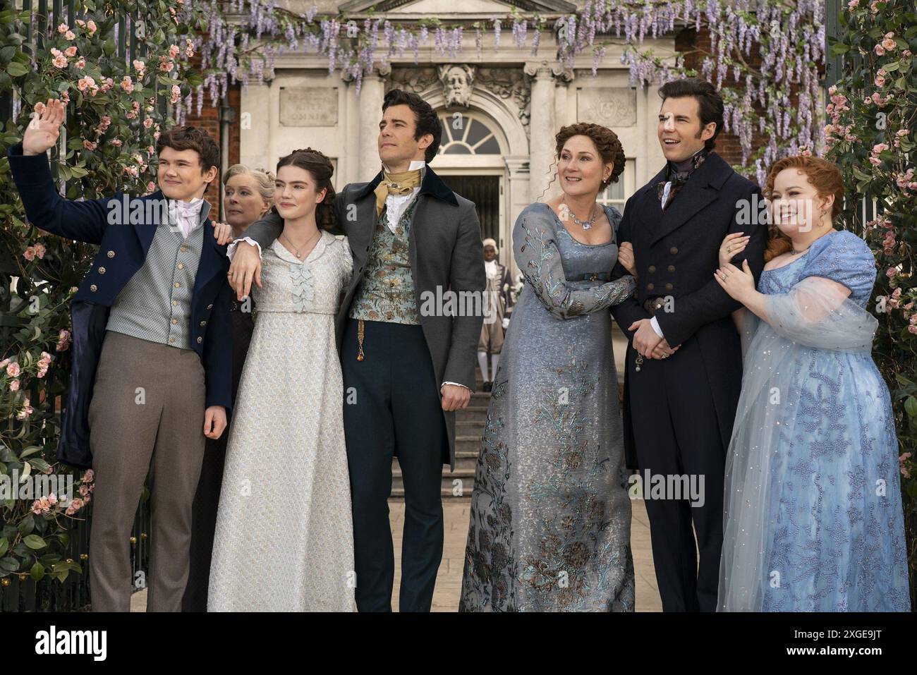 BRIDGERTON, from left: Will Tilston, Polly Walker, Florence Hunt, Luke ...
