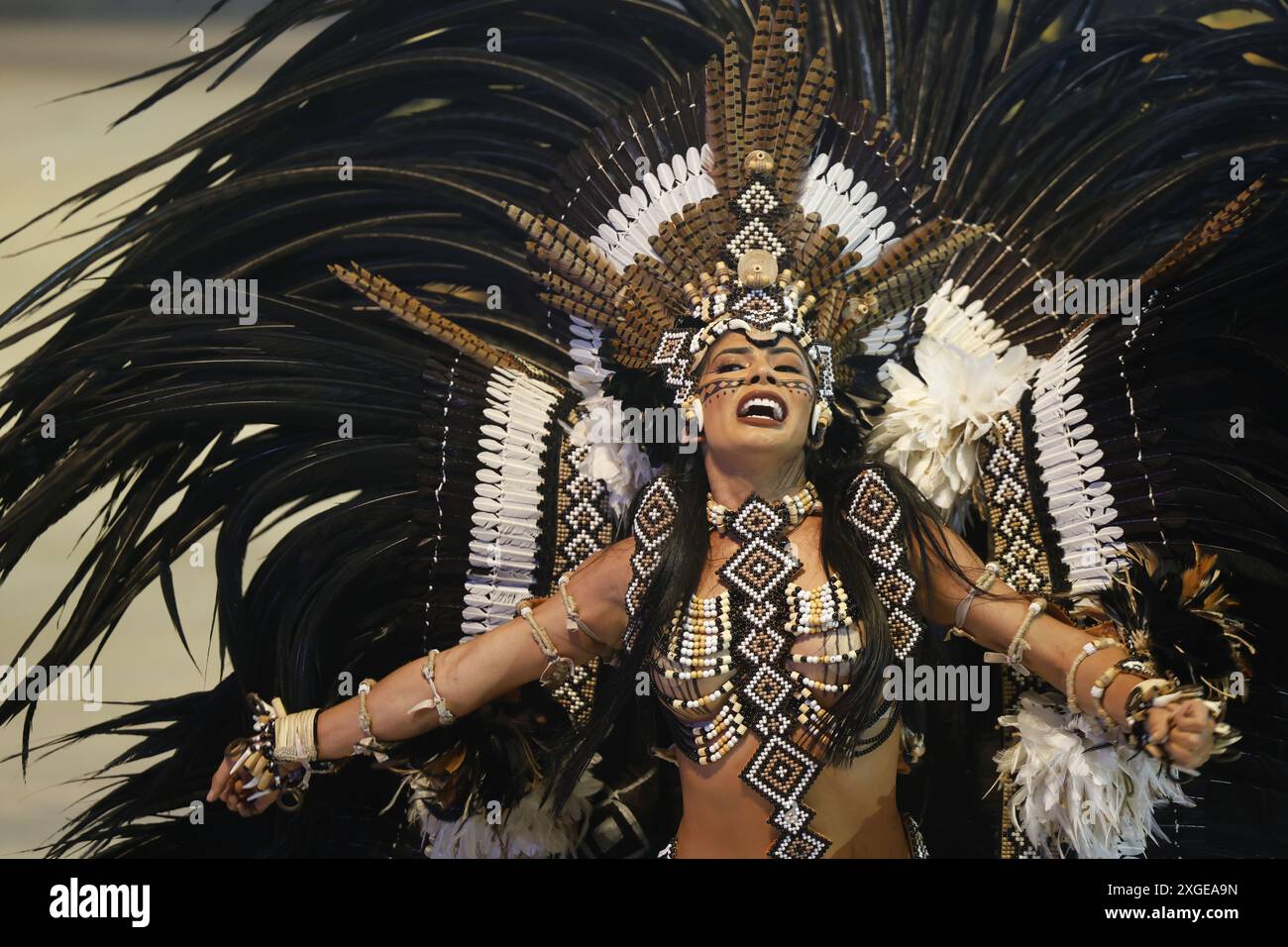 Marciele Albuquerque of Boi Caprichoso bumba group perform at the ...