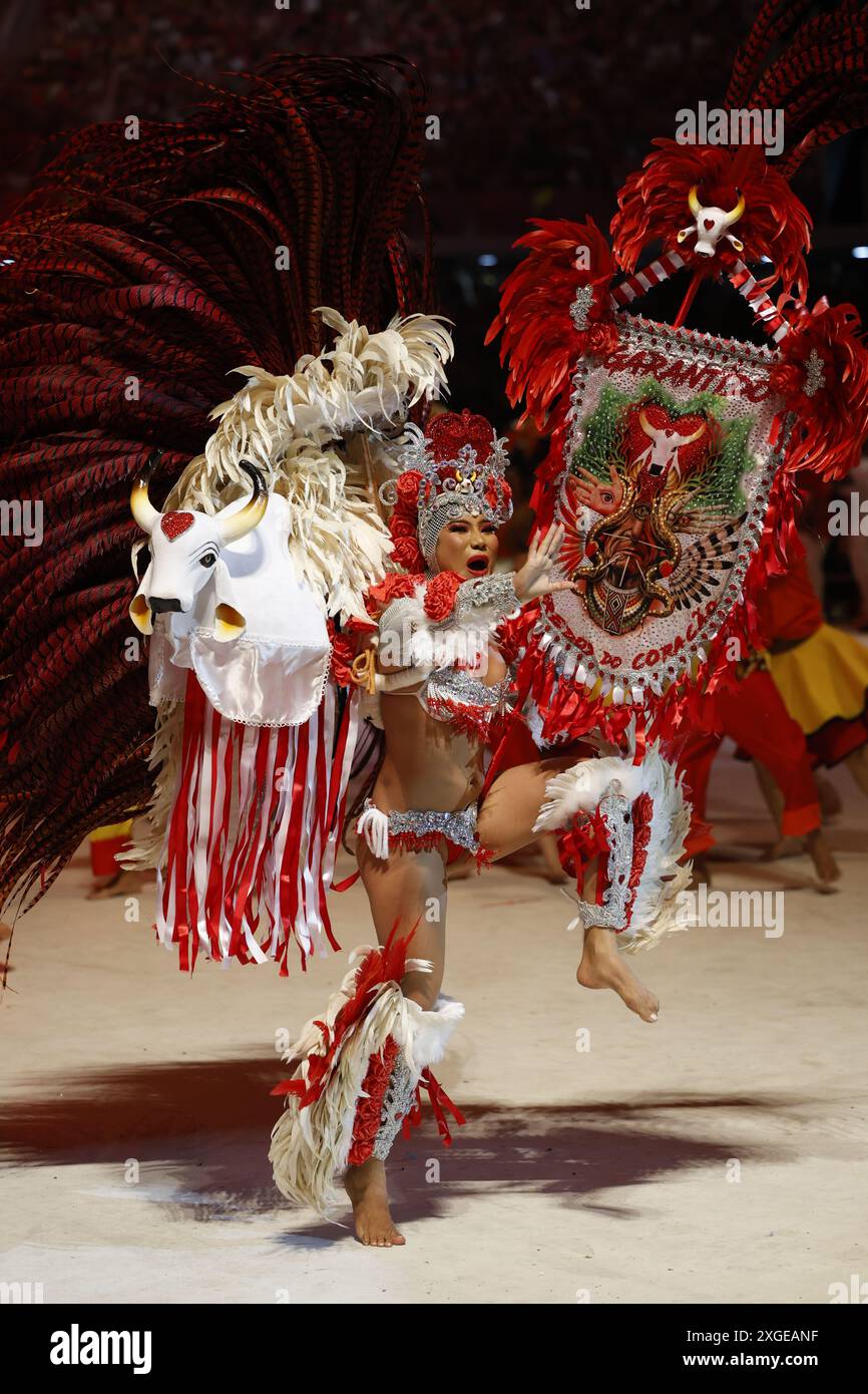 Members of Boi Garantido bumba group perform at Bumbodromo on the 57th ...
