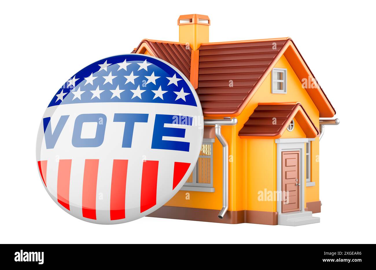 The USA vote at home, concept. House with the USA vote badge. 3D ...