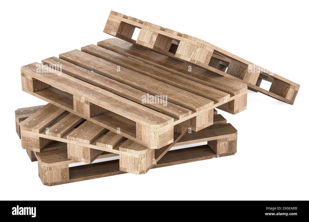 Stack of wooden pallets. 3D rendering isolated on white background ...