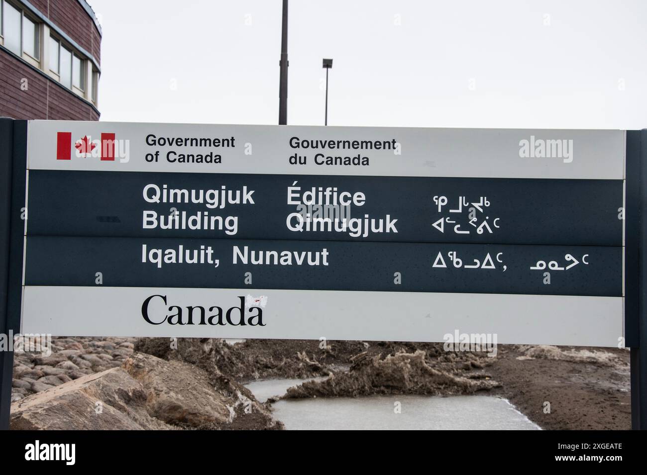 Multilingual Qimugjuk federal government building sign in English ...