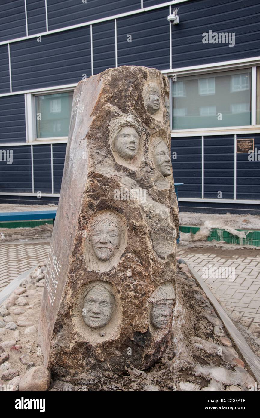 Inuit stone carving sculpture of faces on Federal Road, in Iqaluit ...
