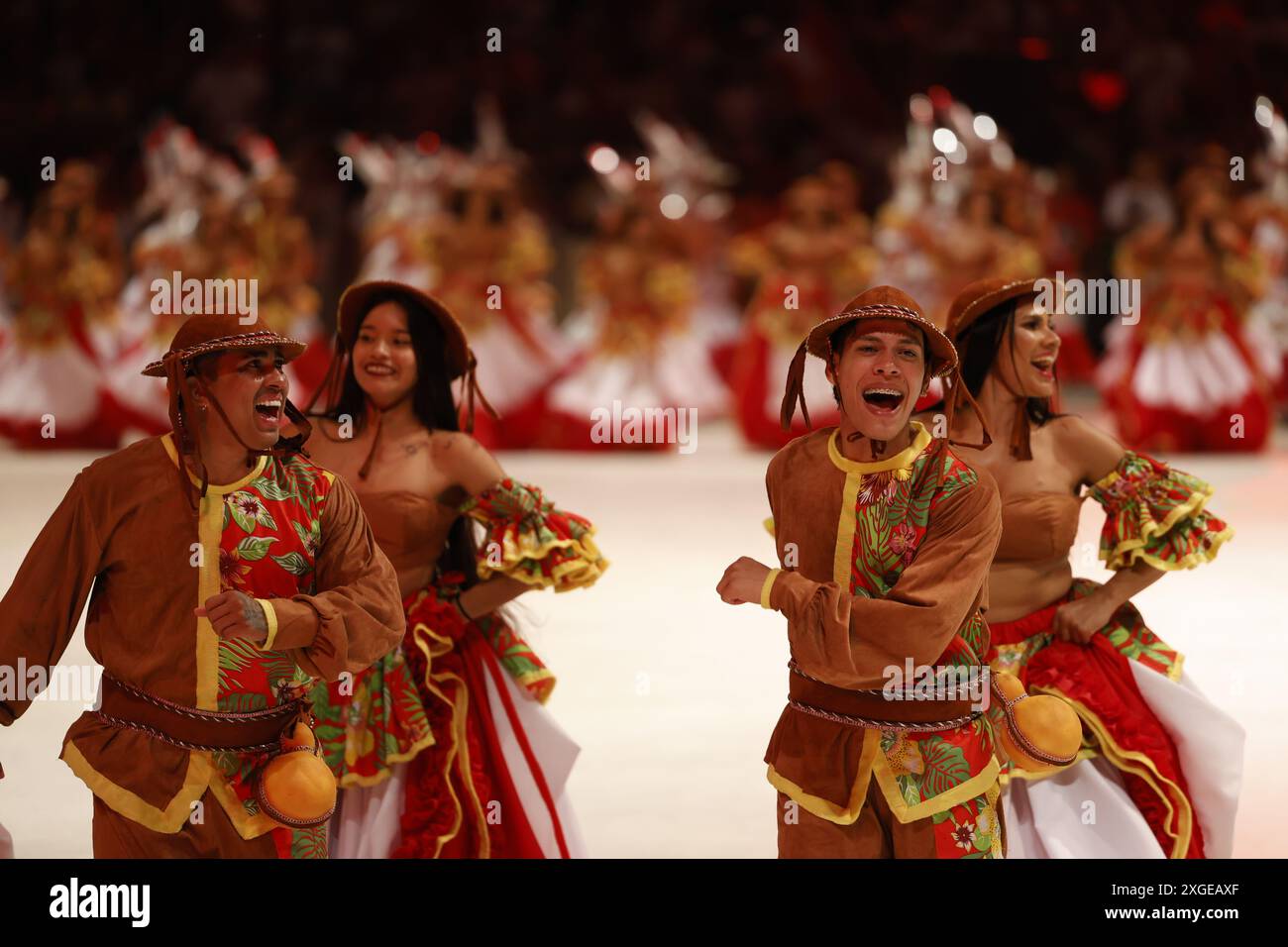 Members of Boi Garantido bumba group perform at Bumbodromo on the 57th ...