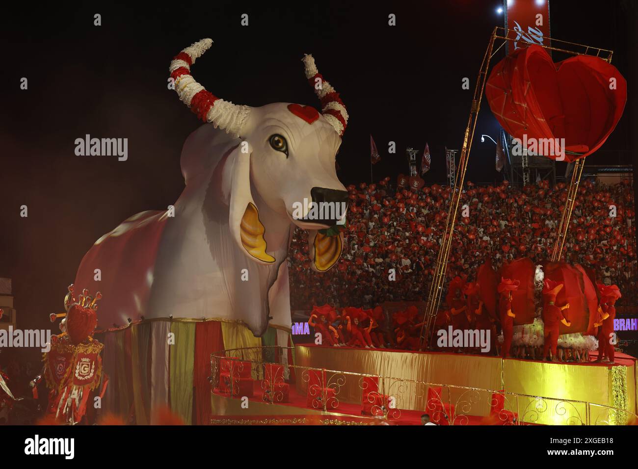 Members of Boi Garantido bumba group perform at Bumbodromo on the 57th ...
