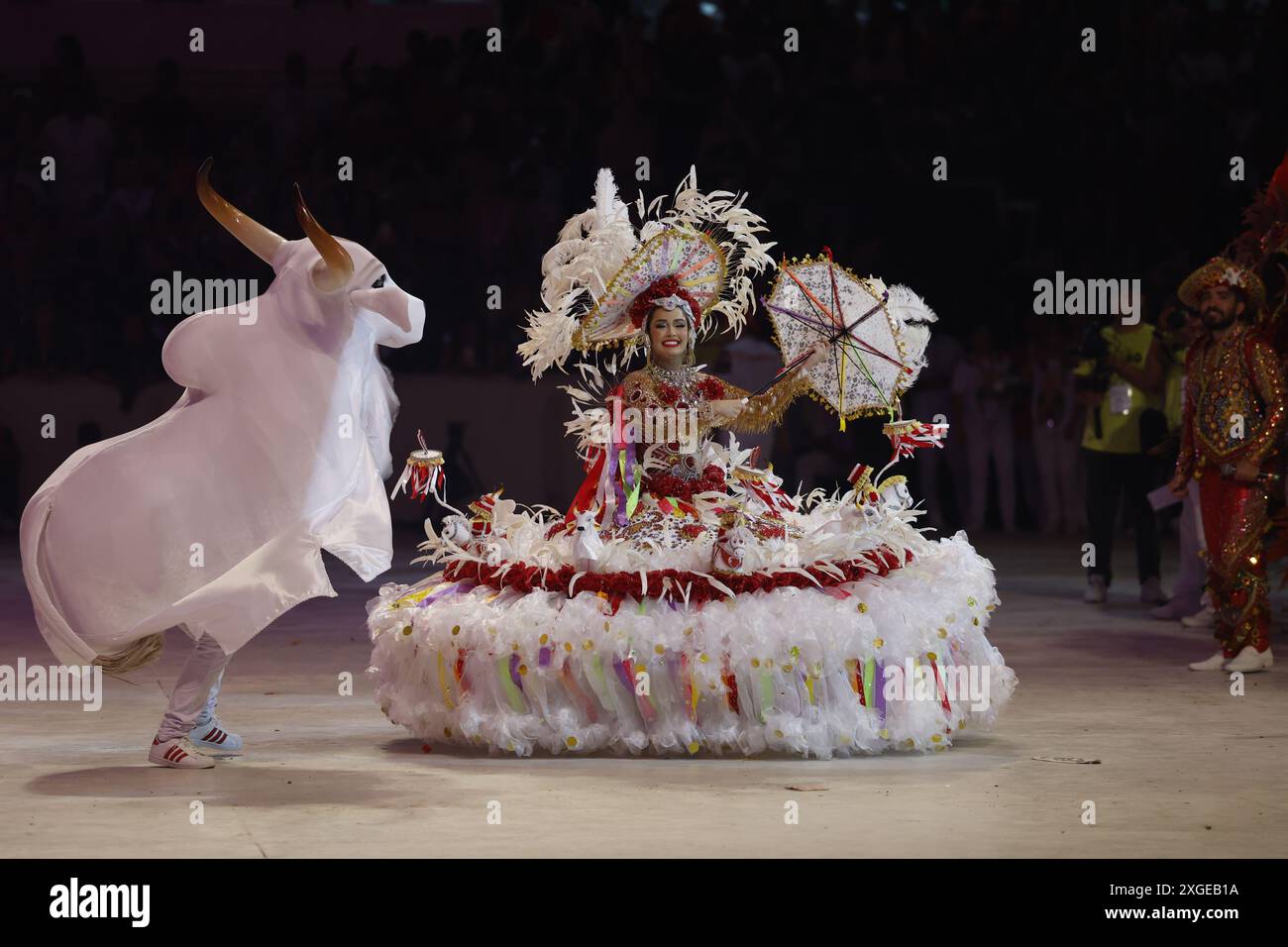 Members of Boi Garantido bumba group perform at Bumbodromo on the 57th ...