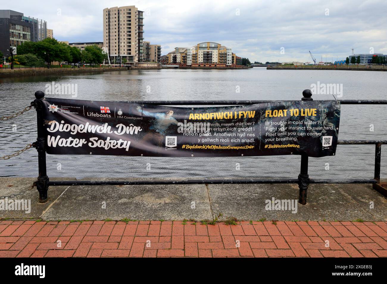 Public Safety Banner, Roath Basin, Cardiff Bay, South Wales. Taken July ...