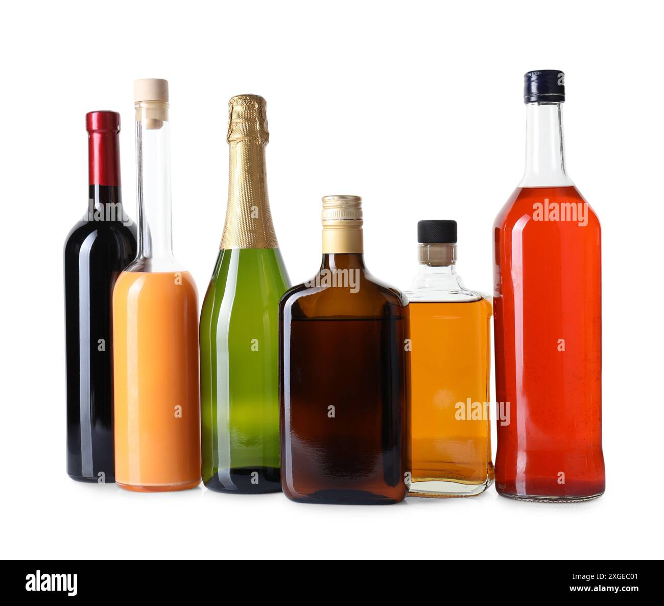 Bottles of different alcoholic drinks isolated on white Stock Photo - Alamy