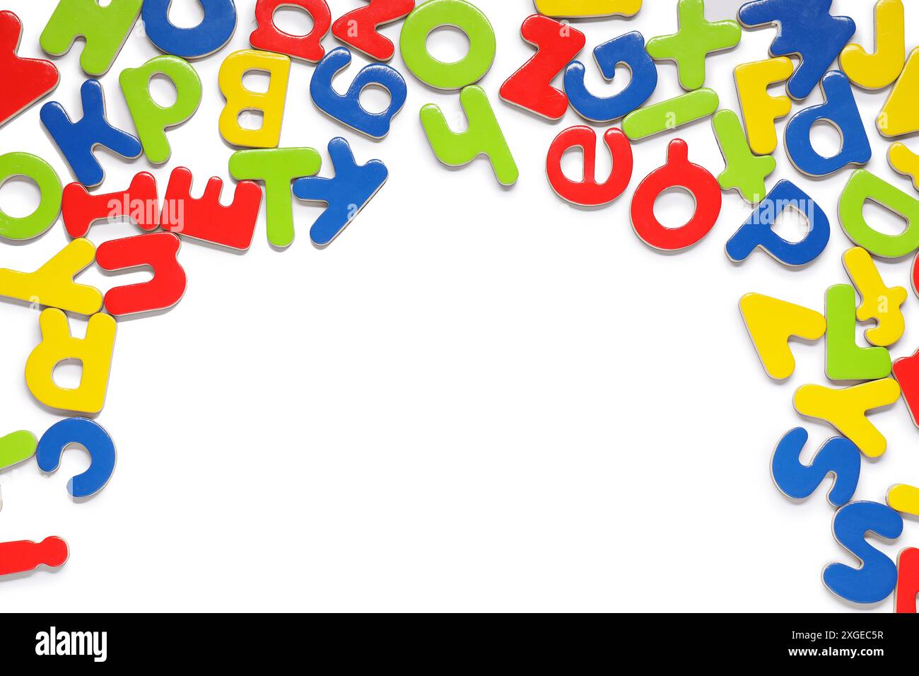 Alphabet. Many colorful magnetic letters isolated on white, top view ...