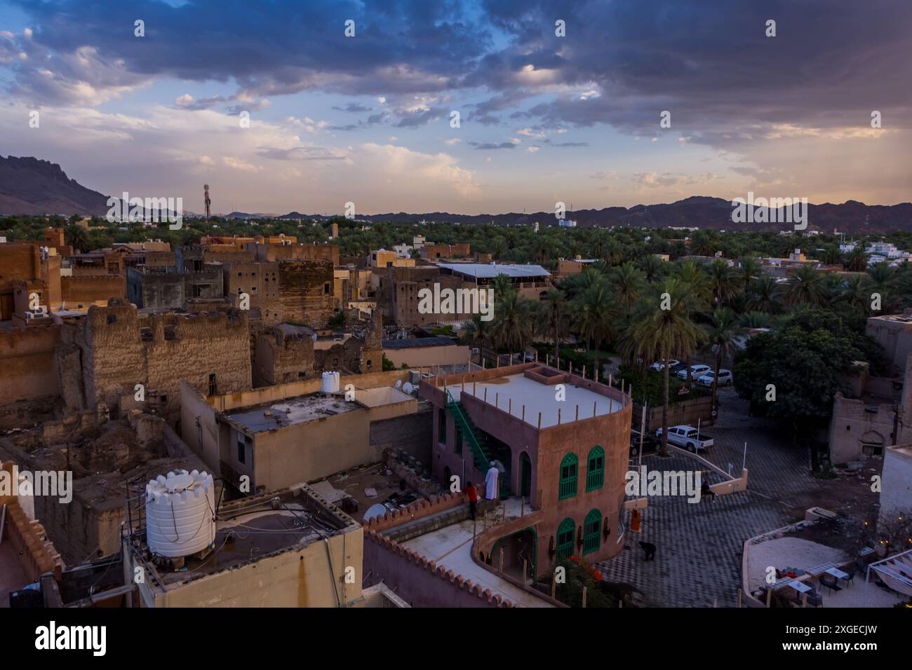 Beautiful sunset view of the old city of Nizwa, Oman with historic ...