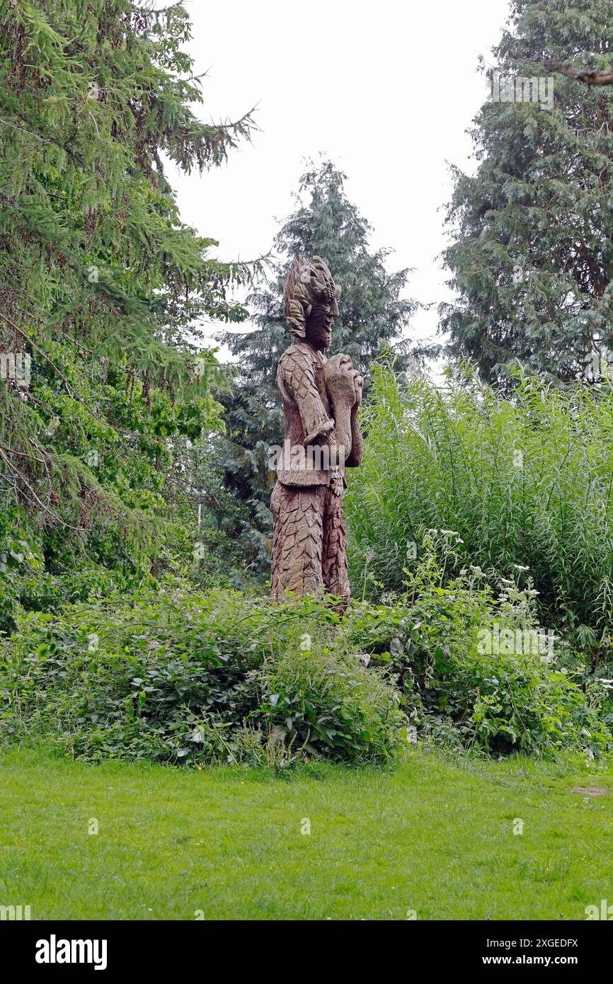 Carved wooden male nature figure, Forest Farm, Cardiff, South Wales ...