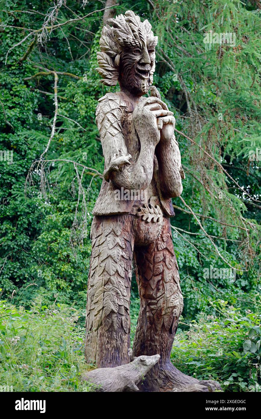 Carved wooden male nature figure, Forest Farm, Cardiff, South Wales ...