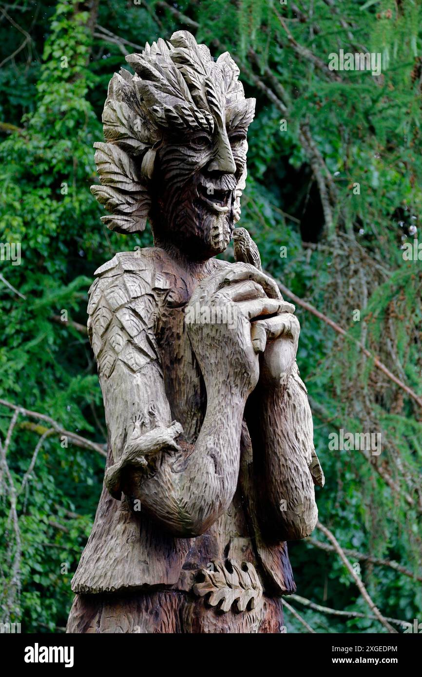 Carved wooden male nature figure, Forest Farm, Cardiff, South Wales ...