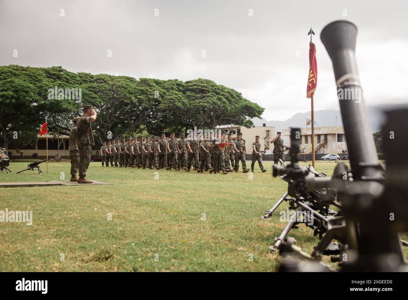 U.S. Marine Corps Lt. Col. Mark Lenzi, outgoing commanding officer, and ...