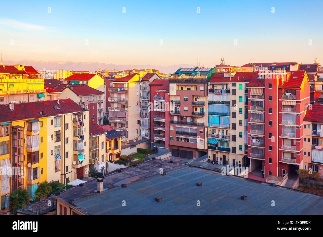 Cityscape with many colorful buildings in Turin , Italy. Italian urban ...