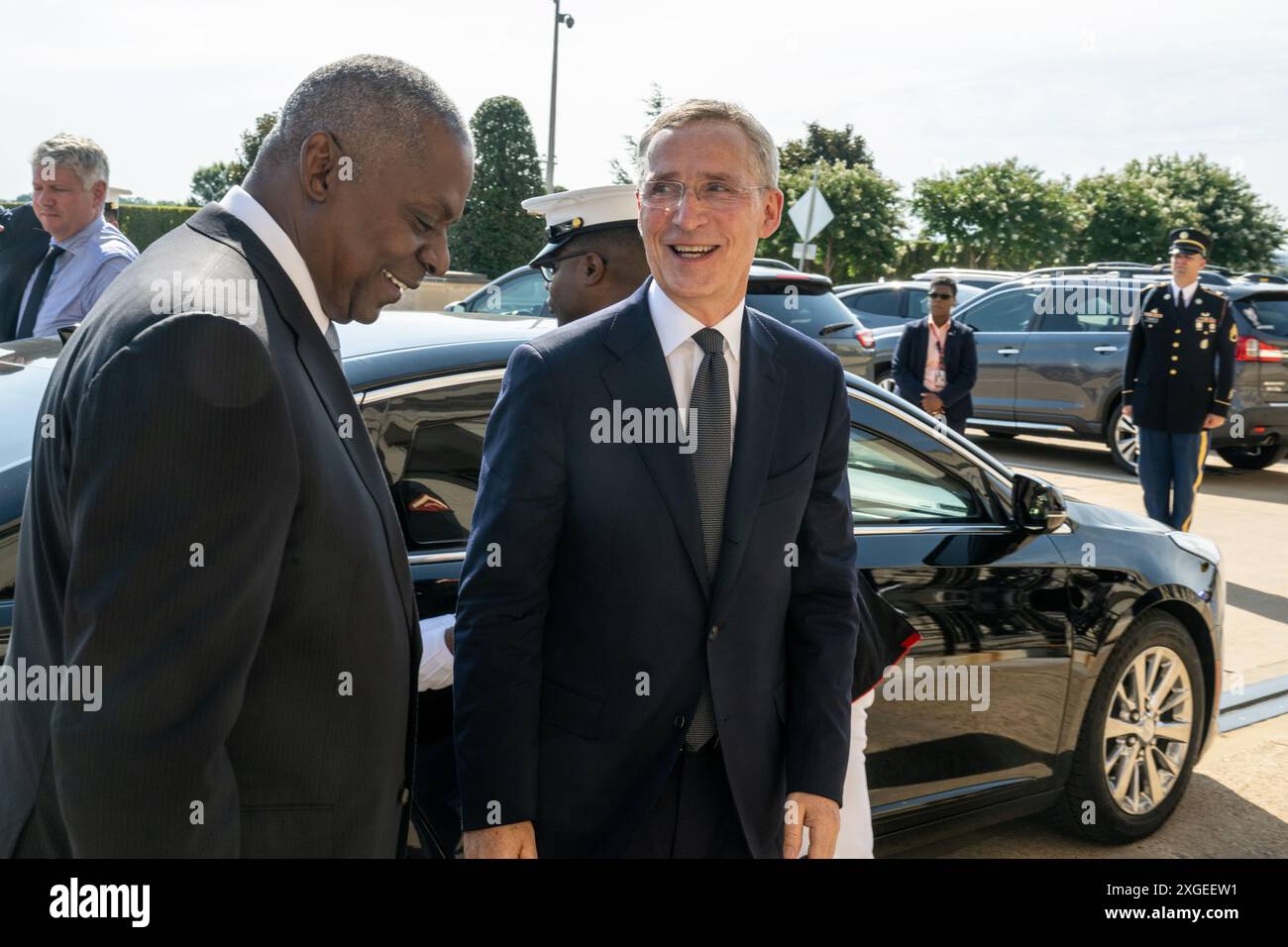 Secretary of Defense Lloyd J. Austin III hosts an honor cordon and meeting welcoming NATO ...
