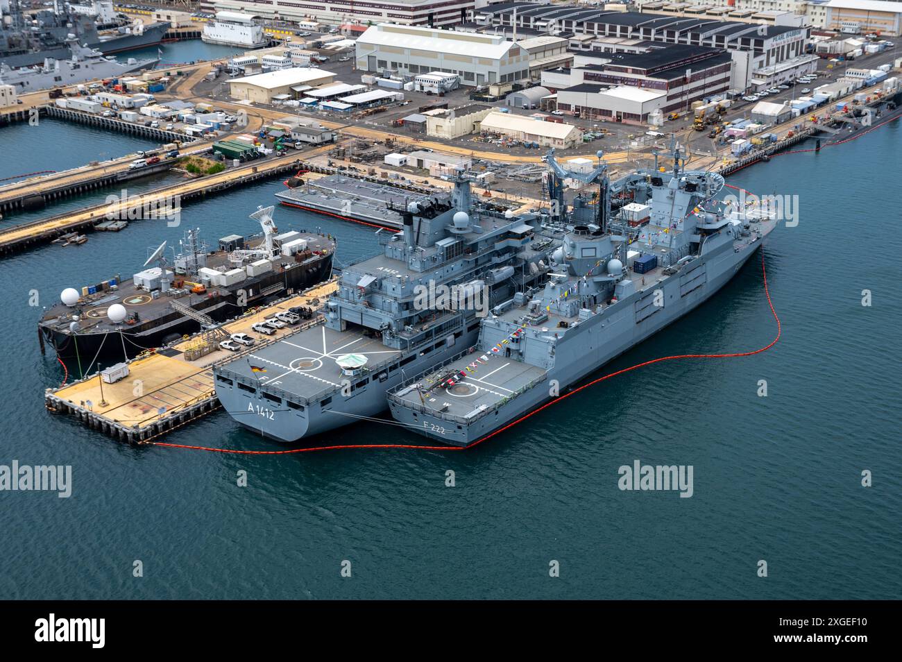 An aerial view of German Navy frigate FGS Baden-Wurttemberg (F 222 ...