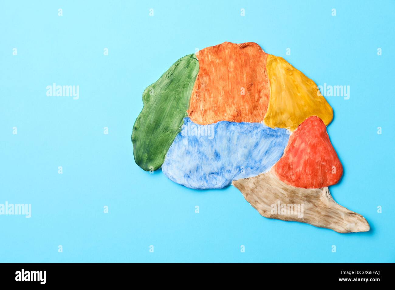 Amnesia problem. Brain with sections on light blue background, top view ...
