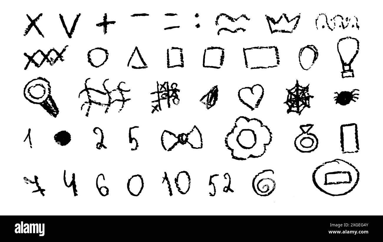 Doodles with the texture of wax chalk. Set elements imitating child ...