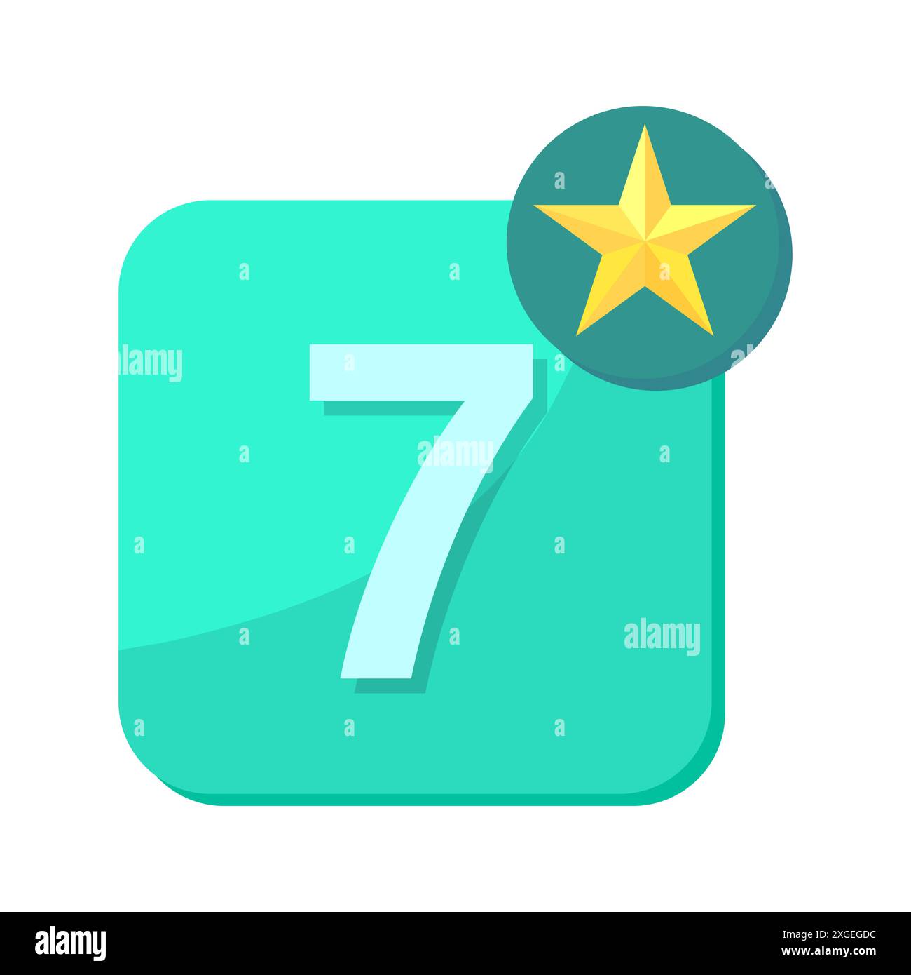 Number seven icon. Green square background. Yellow star symbol. Vector illustration Stock Vector ...