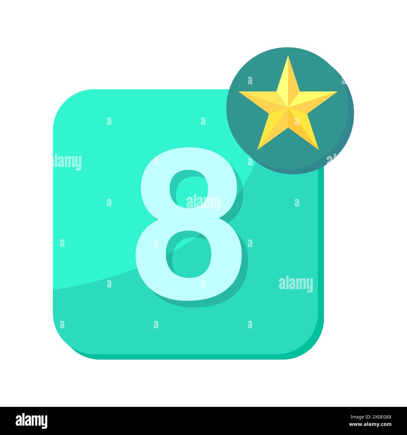 Number eight icon. Green square background. Yellow star symbol. Vector ...