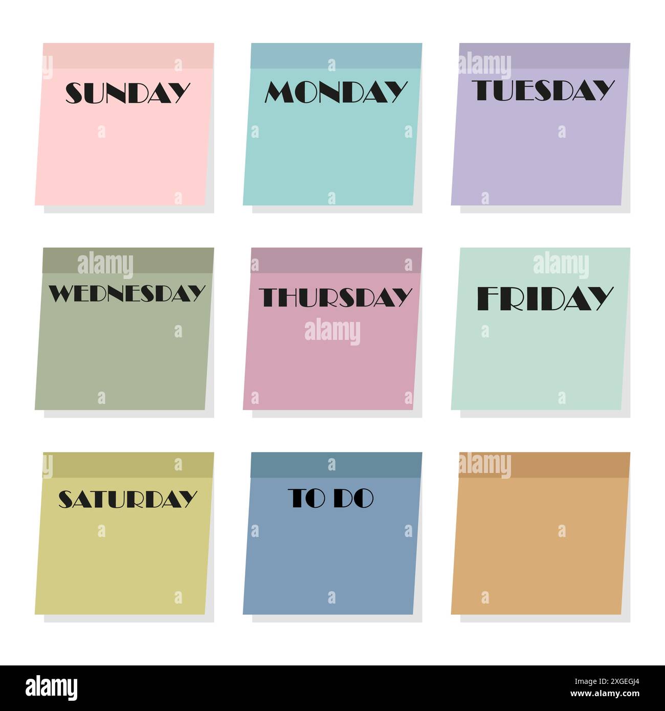 Weekly planner icons. Colorful sticky notes. Days of week. Vector ...