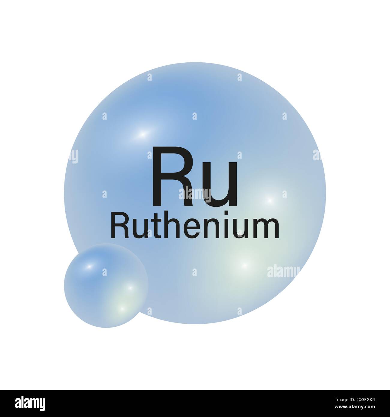 Ruthenium element symbol. Ru chemical element. Blue glossy spheres ...