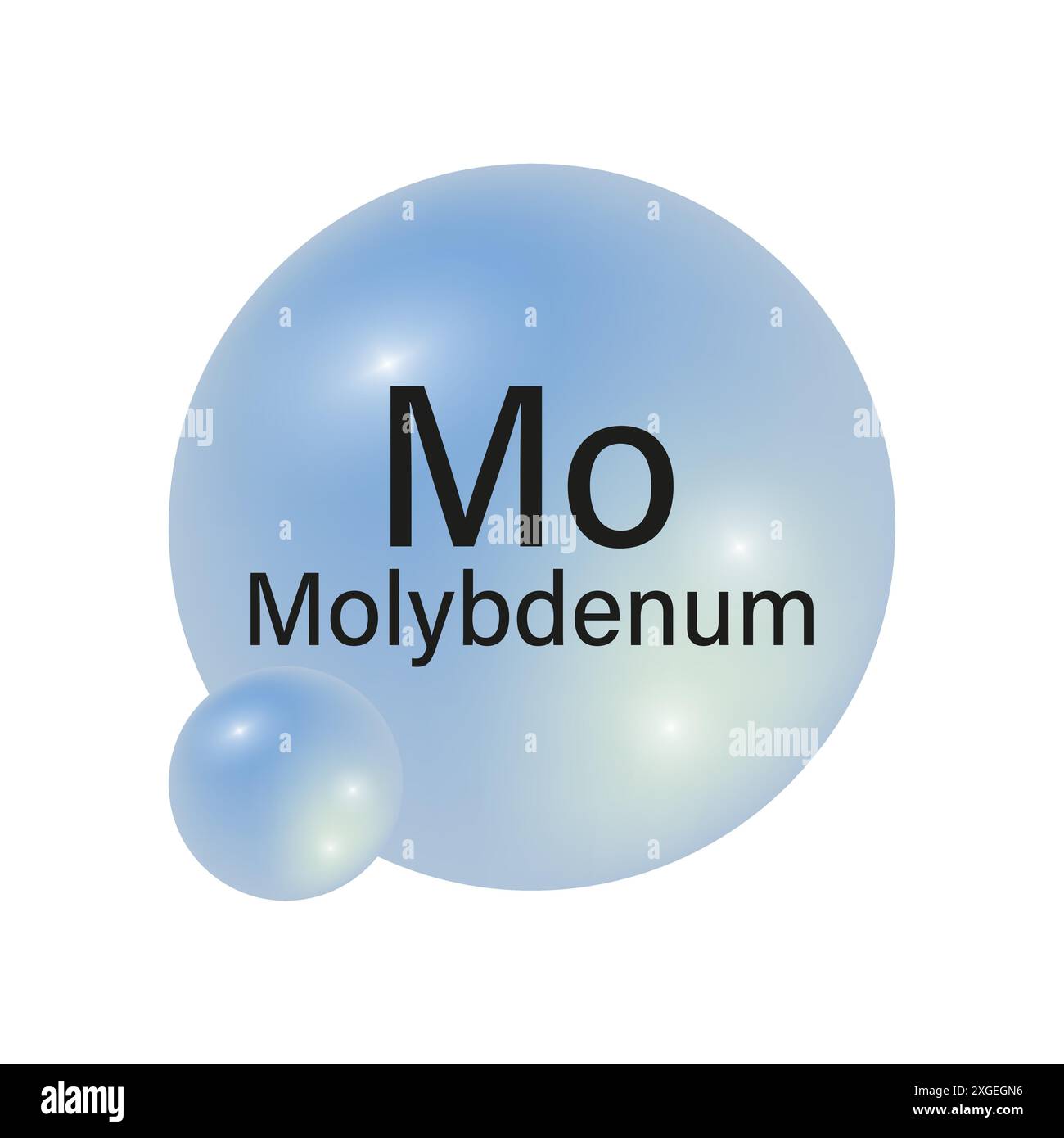 Molybdenum element symbol. Mo chemical element. Blue glossy spheres ...