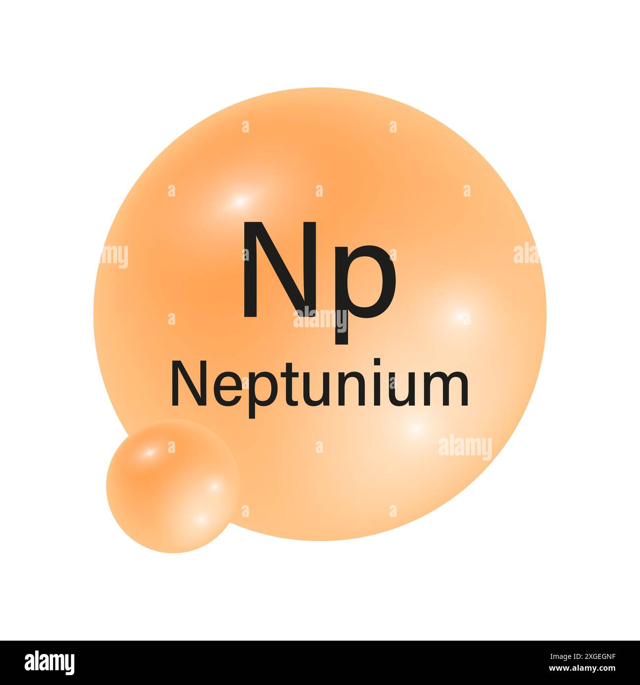 Neptunium element icon. Orange spherical symbol. Vector chemical ...