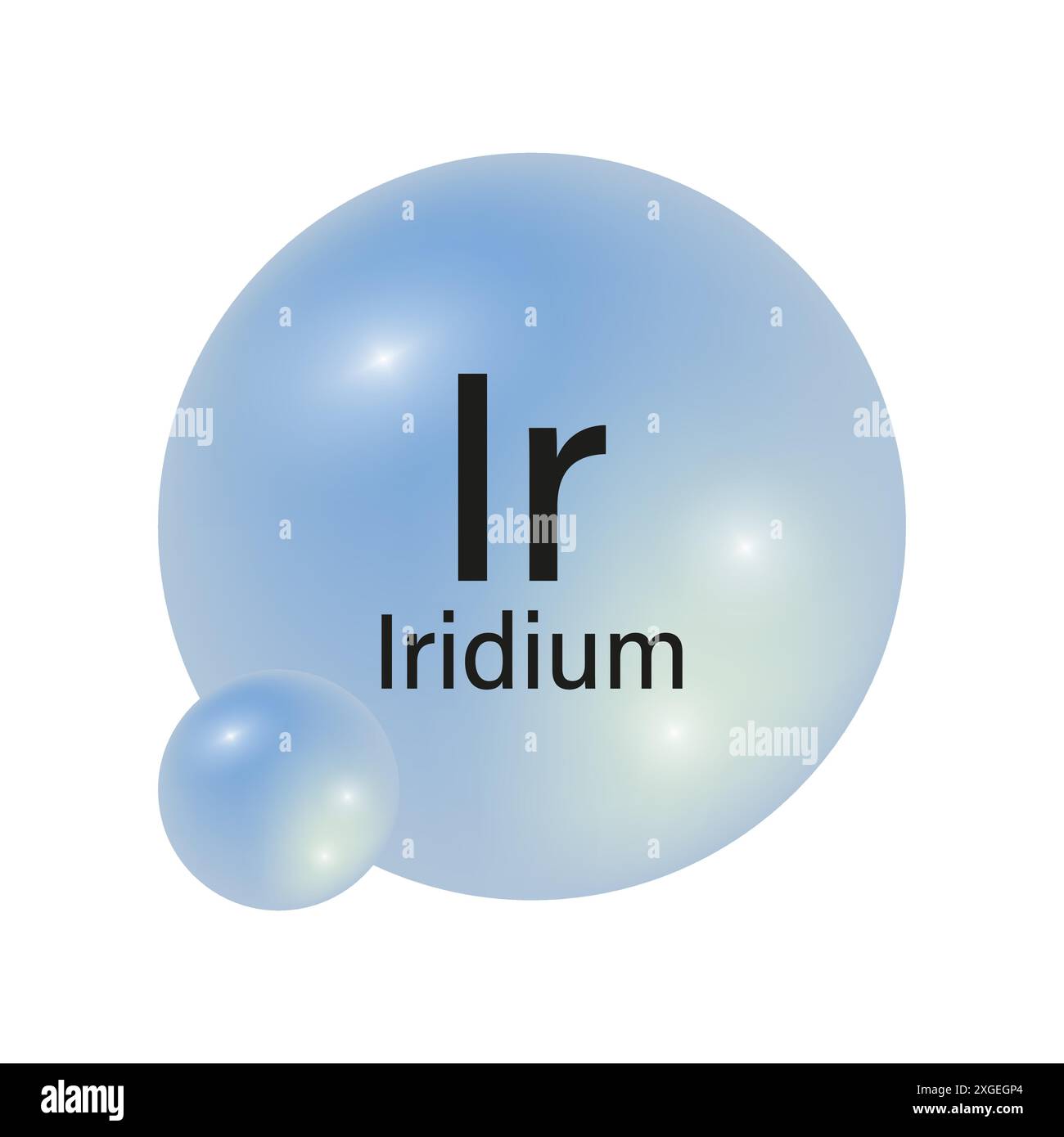 Iridium element symbol. Ir chemical element. Blue glossy spheres ...