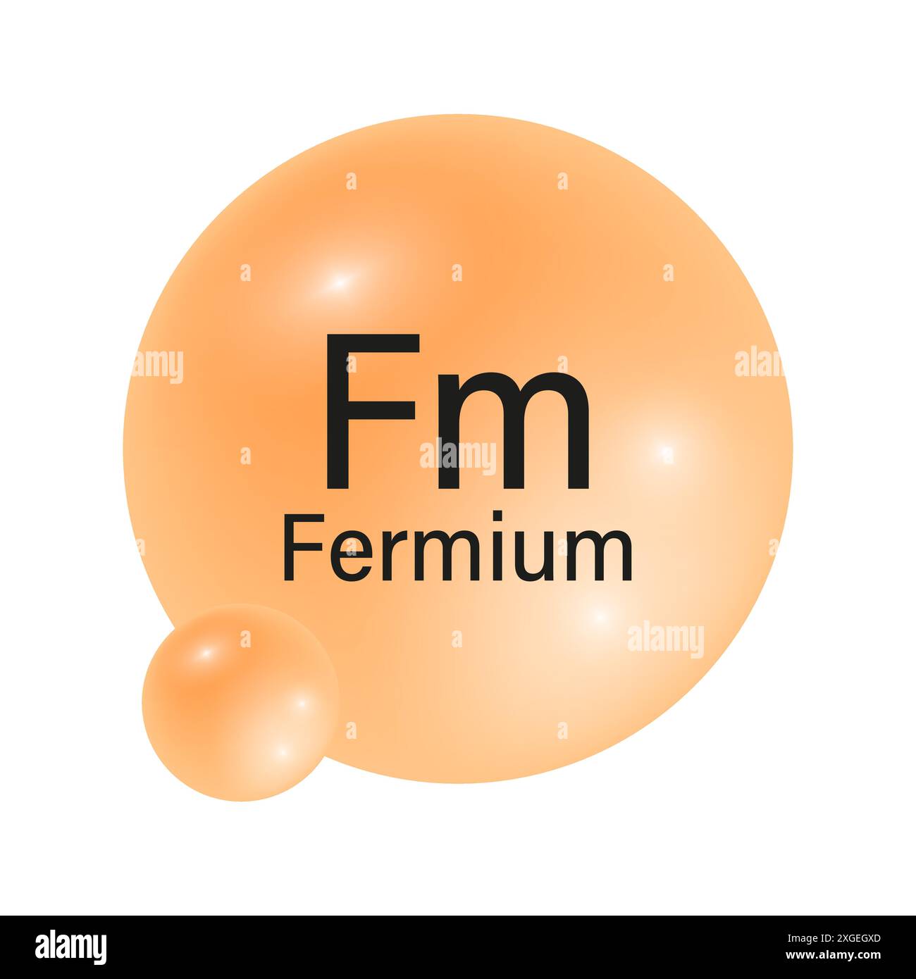 Fermium element icon. Orange spherical symbol. Vector chemical illustration. Fm atomic structure ...