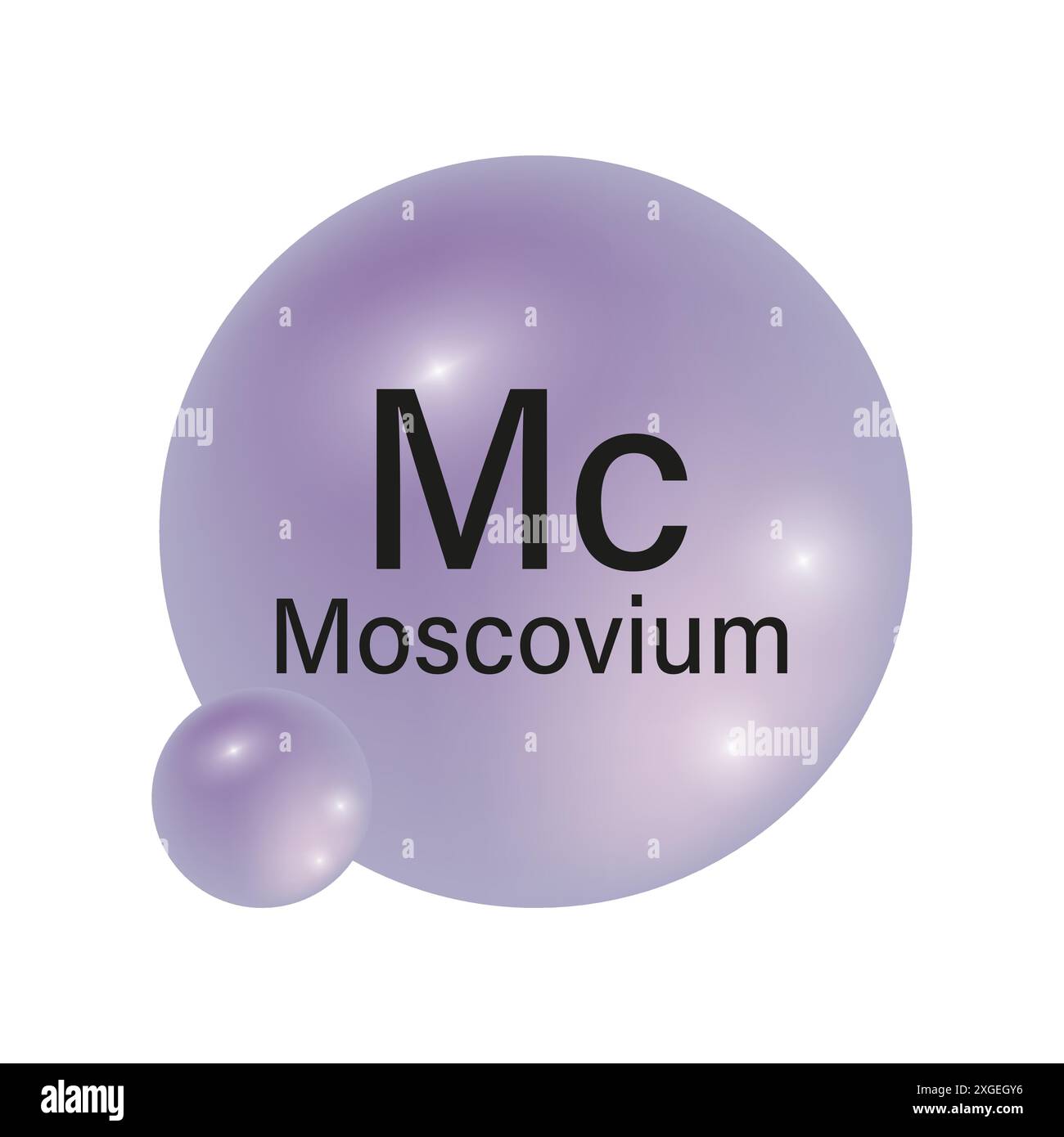 Moscovium element icon. Purple spherical symbol. Vector chemical ...