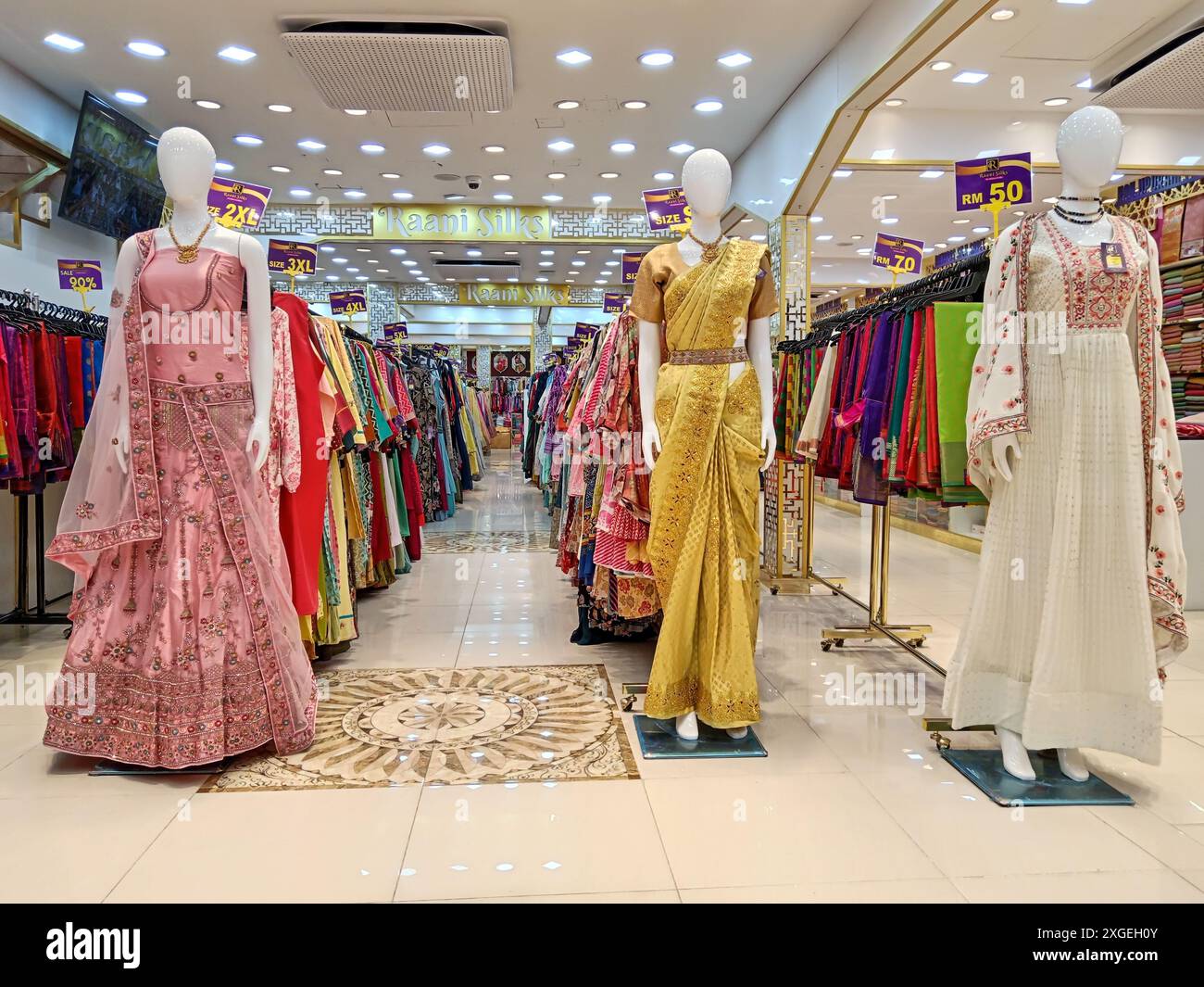 Kuala Lumpur, Malaysia - February 10, 2024: Interior of an Indian silk ...